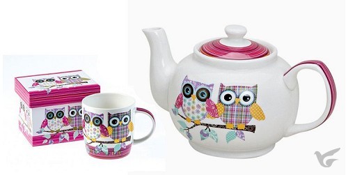 Assortiment 1 theepot en 2 mokken uil - 64955351